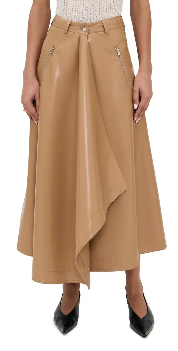 Nanushka Neith Faux Leather Wrap Skirt - Oak