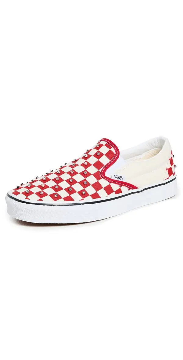 VANS Classic Slip-on Sneakers - Checkerboard Rhinestone Red