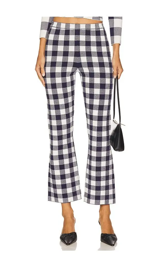 SEROYA Talia Checked Cropped Flare Trousers - Navy