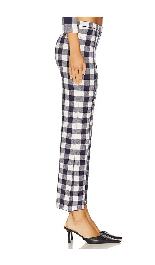SEROYA Talia Checked Cropped Flare Trousers - Navy