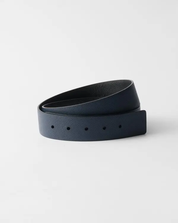 Prada Reversible Saffiano Leather Belt Strap - Baltic Blue/black