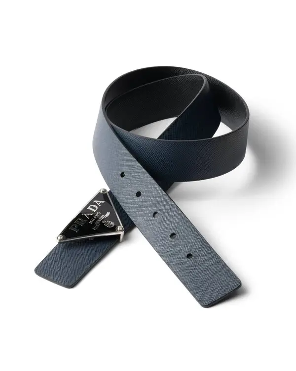 Prada Reversible Saffiano Leather Belt Strap - Blue