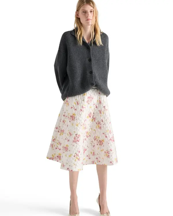 Prada Floral Print Quilted Circle Skirt