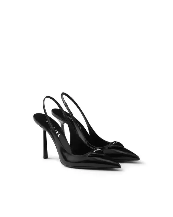Prada Brushed Leather Slingback Pumps - Black