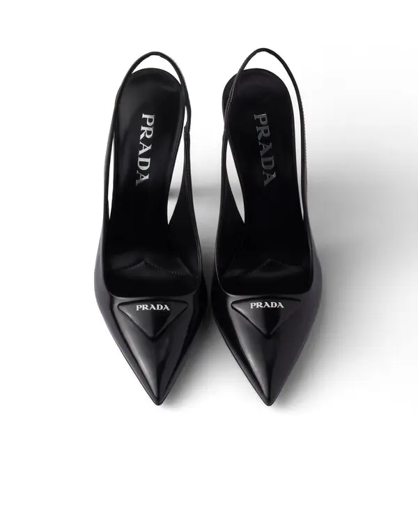 Prada Brushed Leather Slingback Pumps - Black