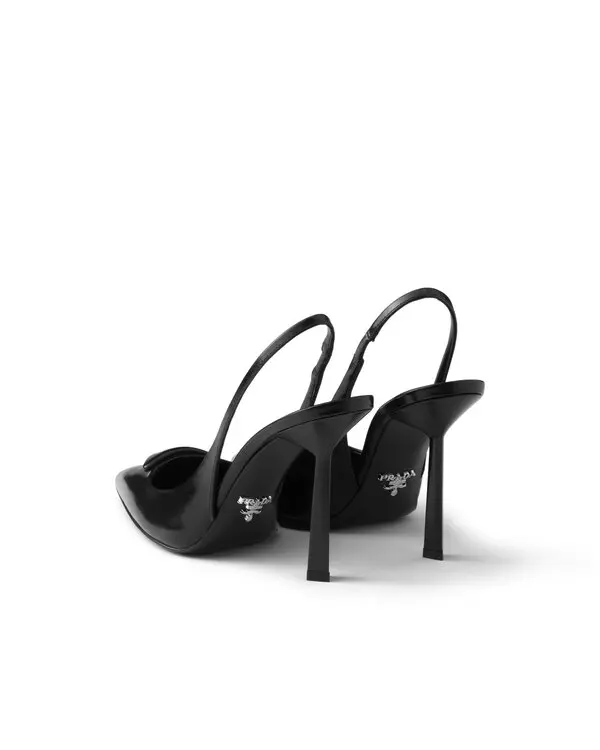 Prada Brushed Leather Slingback Pumps - Black