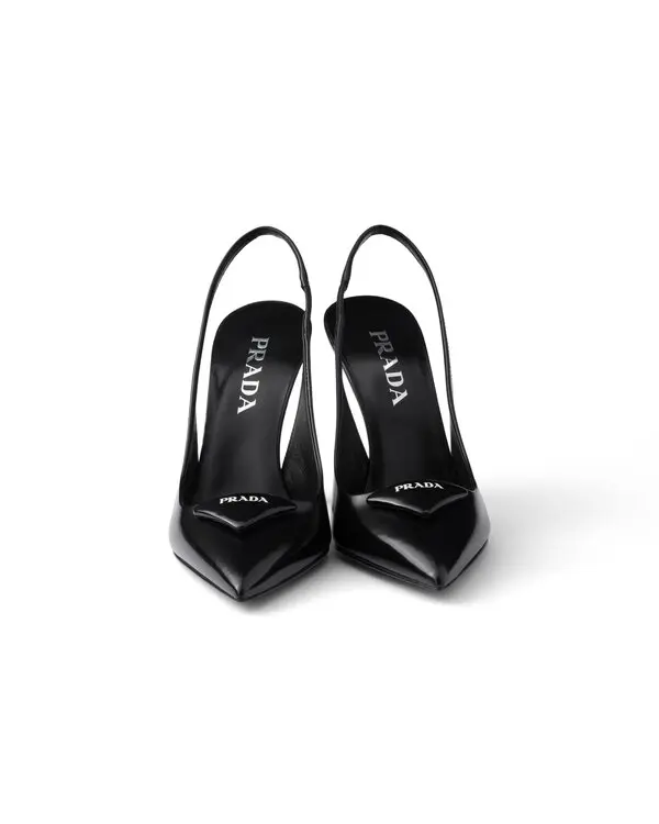 Prada Brushed Leather Slingback Pumps - Black