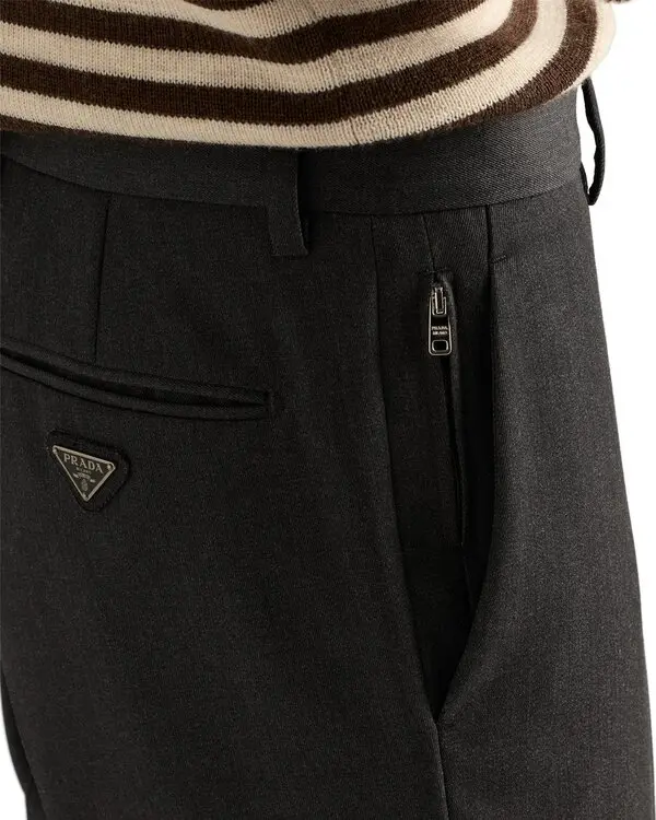 Prada Slim Fit Wool Trousers With Zipper Pocket