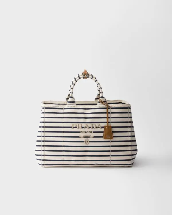 Prada Striped Canvas Tote Bag - Ivory/blue