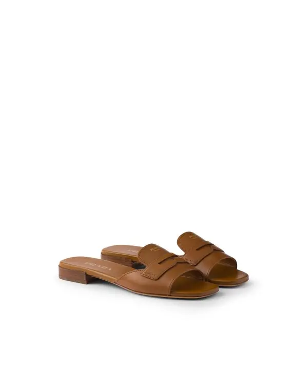Prada Leather Slides - Brown