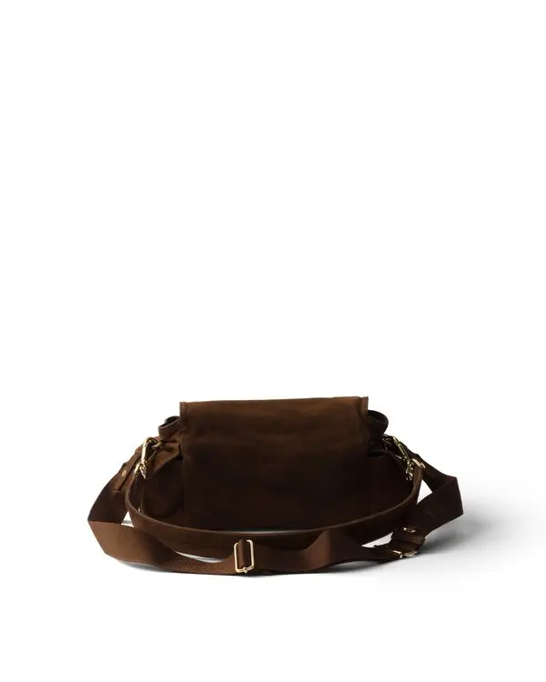 Prada Explore Medium Suede Shoulder Bag With Flap - Brown