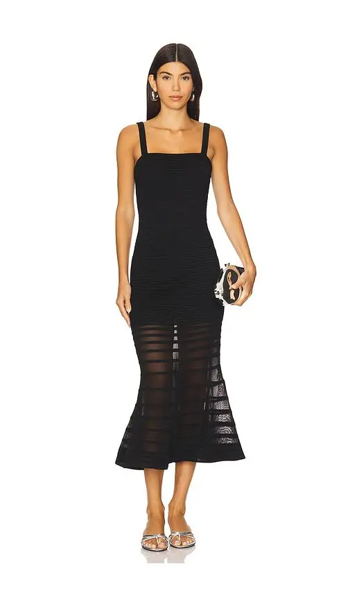 Simkhai Ribbed Knit Midi Dress With Sheer Paneling - Black