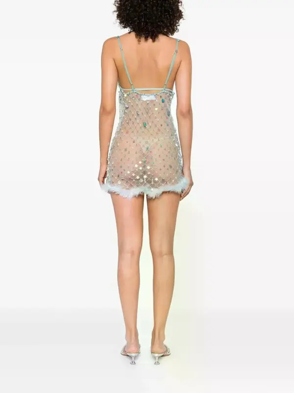ROBERTA EINER Feather-trim Mesh Mini Dress