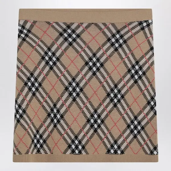 Burberry Wool And Mohair Blend Check Mini Skirt - Beige