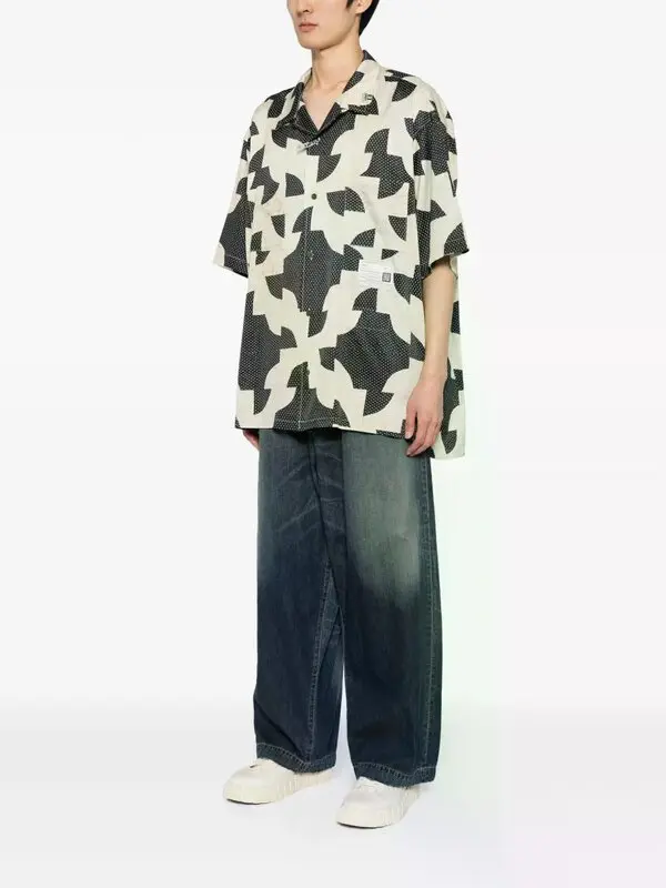 Mihara Yasuhiro Patchwork-pattern Cuban-collar Shirt