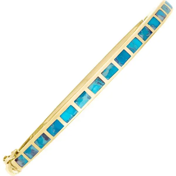 JAN LESLIE Dash Bangle Bracelet Set In Sterling Silver With 18k Gold Overlay - Turquoise