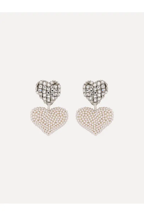 Oscar De La Renta Beaded Crystal Heart Clip-on Earrings - Natural