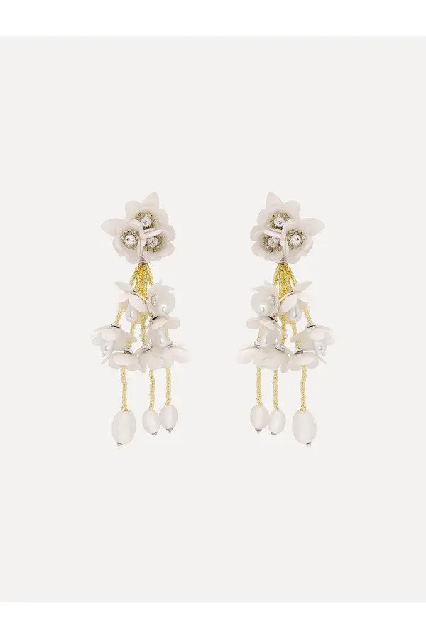 Oscar De La Renta Beaded Flower Drop Clip-on Earrings - Floral