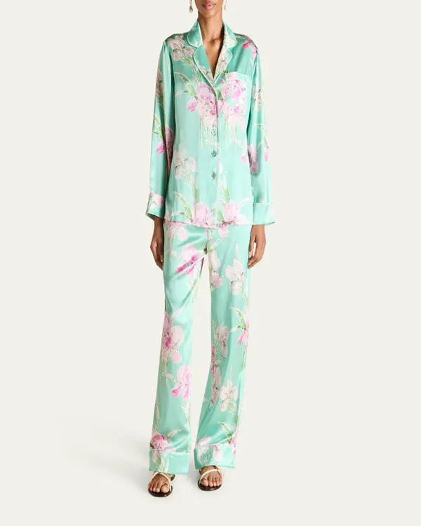 Olivia Von Halle Lila Floral-print Silk Pajama Set
