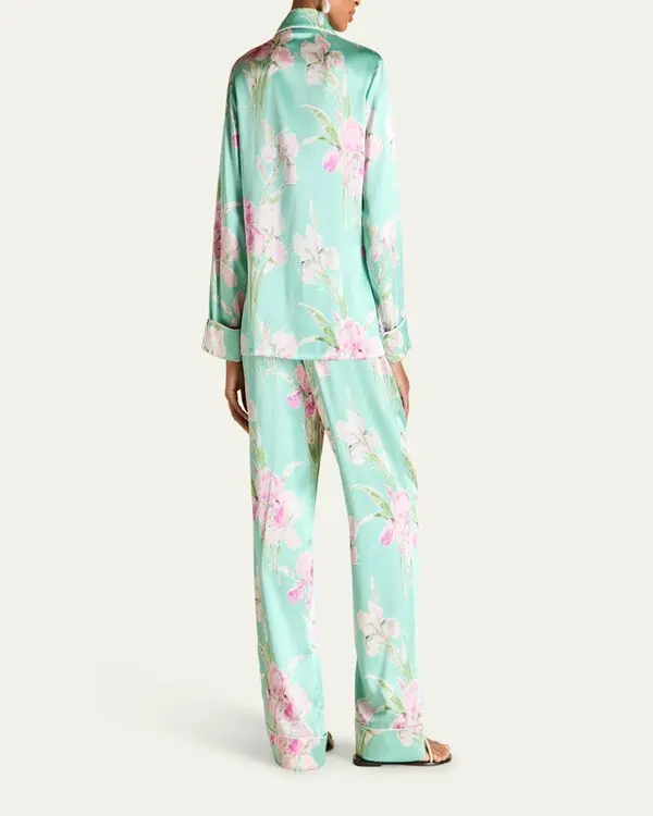 Olivia Von Halle Lila Floral-print Silk Pajama Set