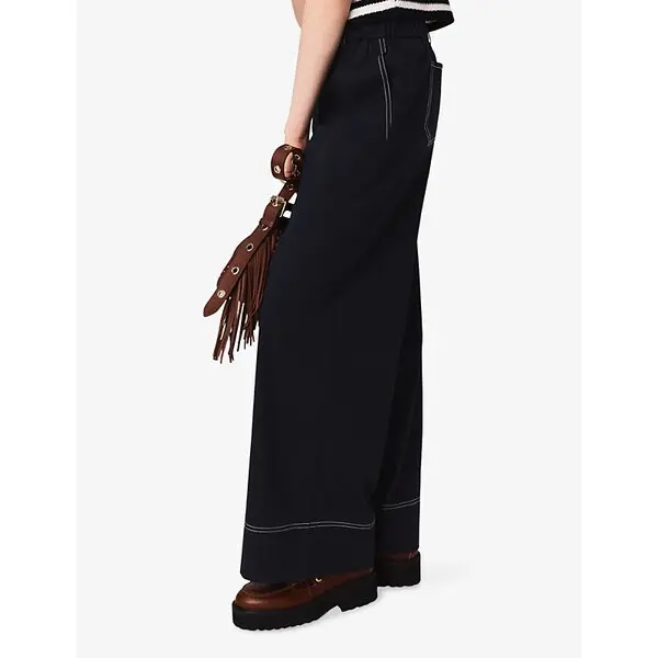 Maje Belted Wide-leg Trousers - Navy