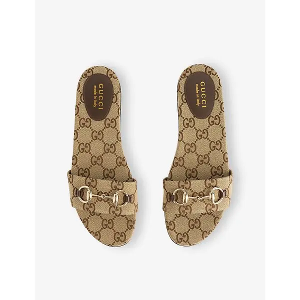 Gucci Gg Canvas Slides - Camel Ebony