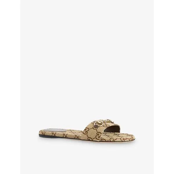 Gucci Gg Canvas Slides - Camel Ebony