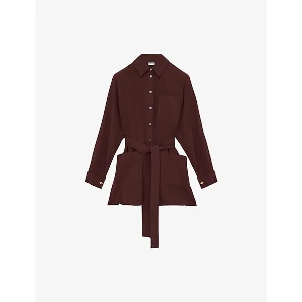Loewe Pointed-collar Belted Silk Blouse