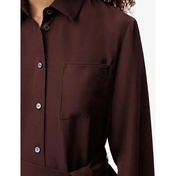 Loewe Pointed-collar Belted Silk Blouse