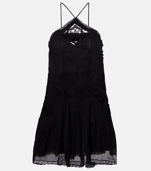 MARANT ETOILE Geraldine Lace-trimmed Cotton Mini Dress - Black