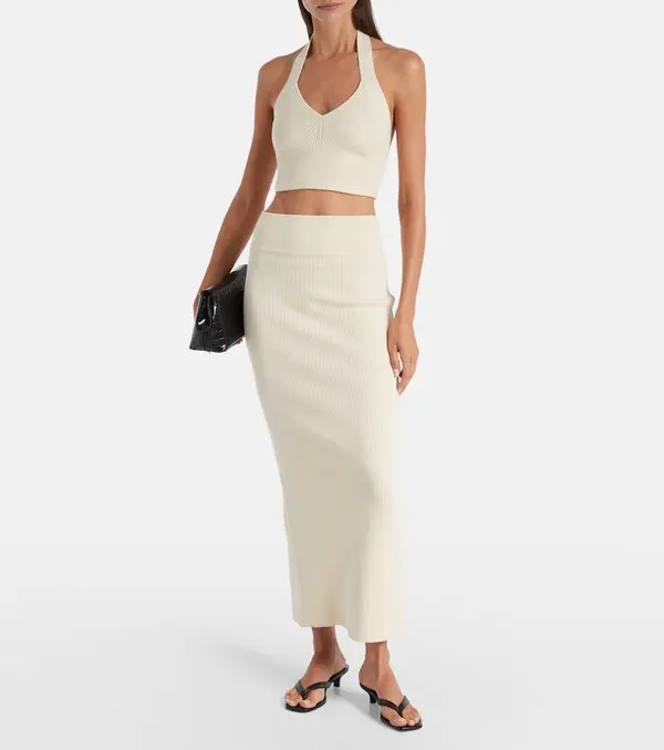 Wardrobe.NYC Knitted Cotton Column Skirt - Beige