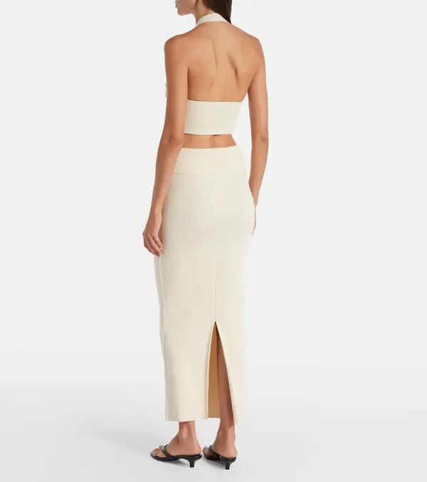 Wardrobe.NYC Knitted Cotton Column Skirt - Beige