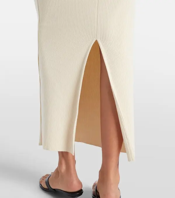 Wardrobe.NYC Knitted Cotton Column Skirt - Beige