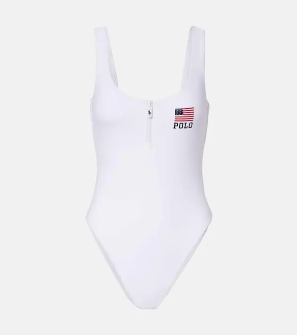 Polo Ralph Lauren Logo Zipper One-piece Swimsuit - White
