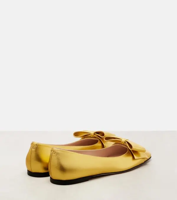 Valentino Garavani Bowow Metallic Leather Ballet Flats - Gold
