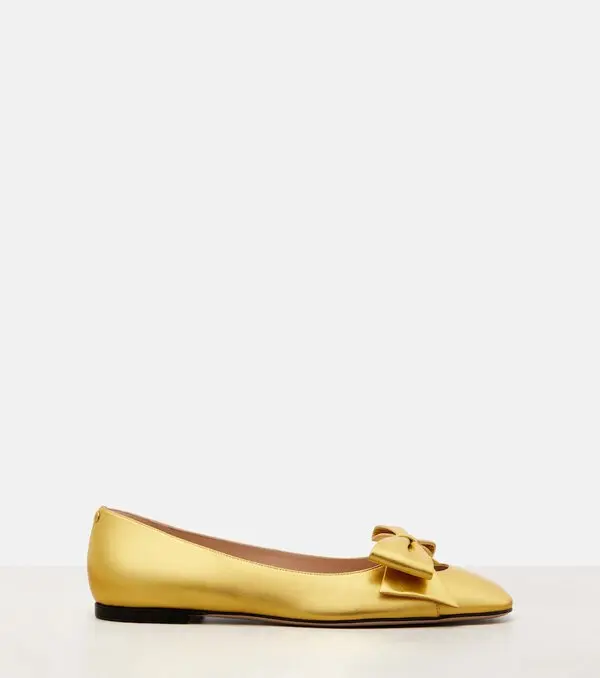 Valentino Garavani Bowow Metallic Leather Ballet Flats - Gold