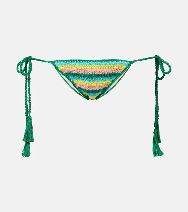 Anna Kosturova Crochet Striped Bikini Bottom - Green