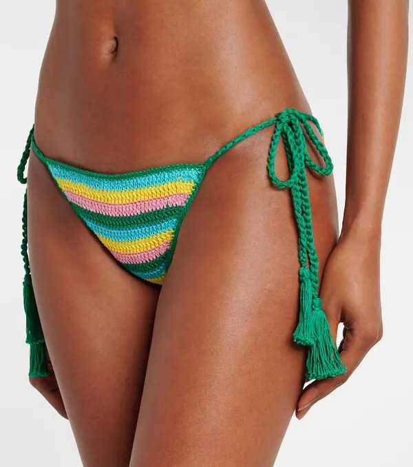 Anna Kosturova Crochet Striped Bikini Bottom - Green