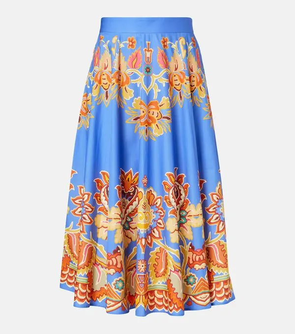 Etro Printed Cotton Midi Skirt - Blue