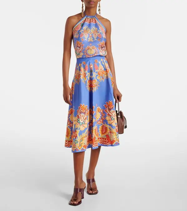 Etro Printed Cotton Midi Skirt - Blue