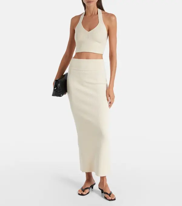 Wardrobe.NYC Knitted Cotton Crop Top - Beige