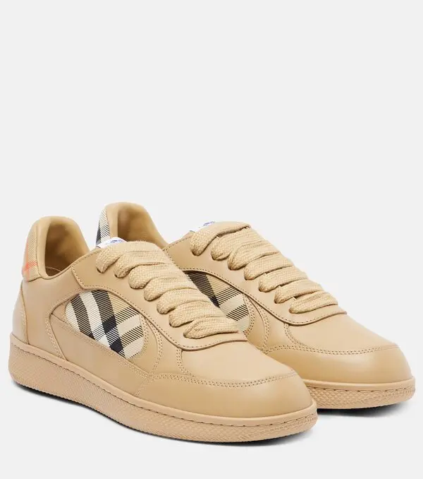 Burberry Check Leather Sneakers - Beige