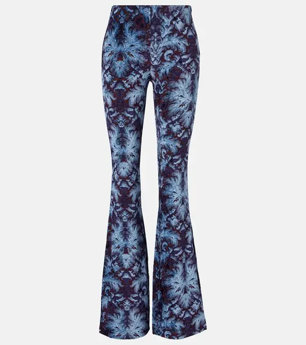 Etro Printed Crêpe Flared Pants - Blue