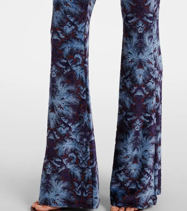 Etro Printed Crêpe Flared Pants - Blue