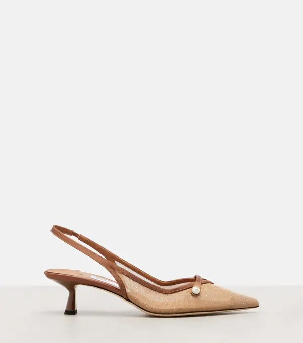 JIMMY CHOO Amita 45 Leather-trimmed Slingback Pumps