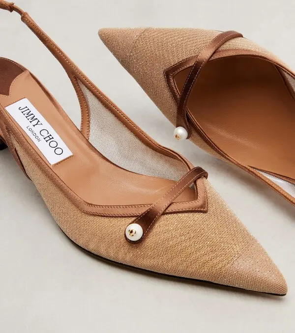 JIMMY CHOO Amita 45 Leather-trimmed Slingback Pumps