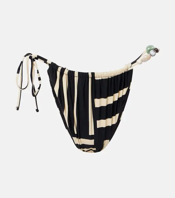 SIR. Embellished Striped Bikini Bottoms - Black