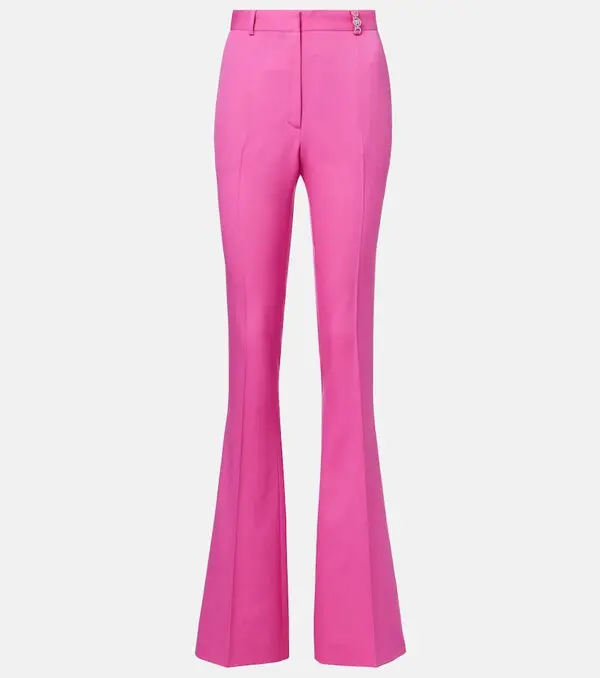 Versace Embellished High-rise Flared Wool Pants - Pink