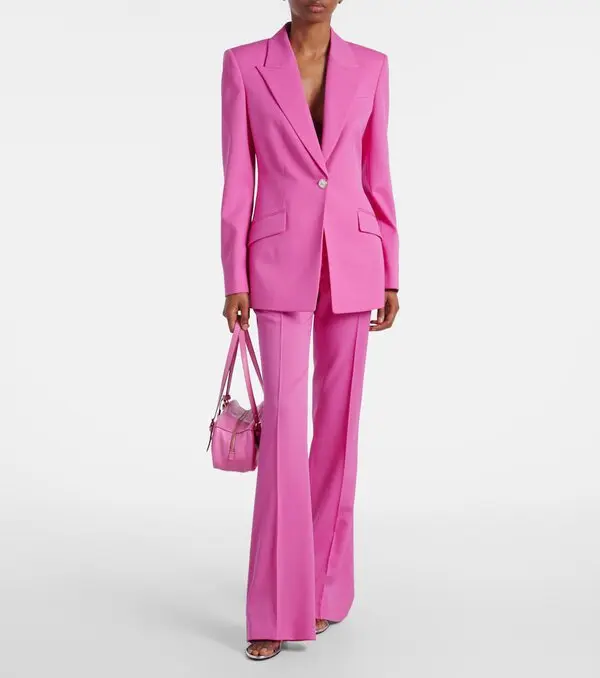 Versace Embellished High-rise Flared Wool Pants - Pink