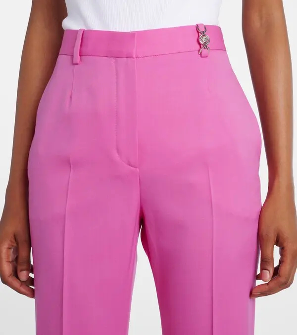 Versace Embellished High-rise Flared Wool Pants - Pink
